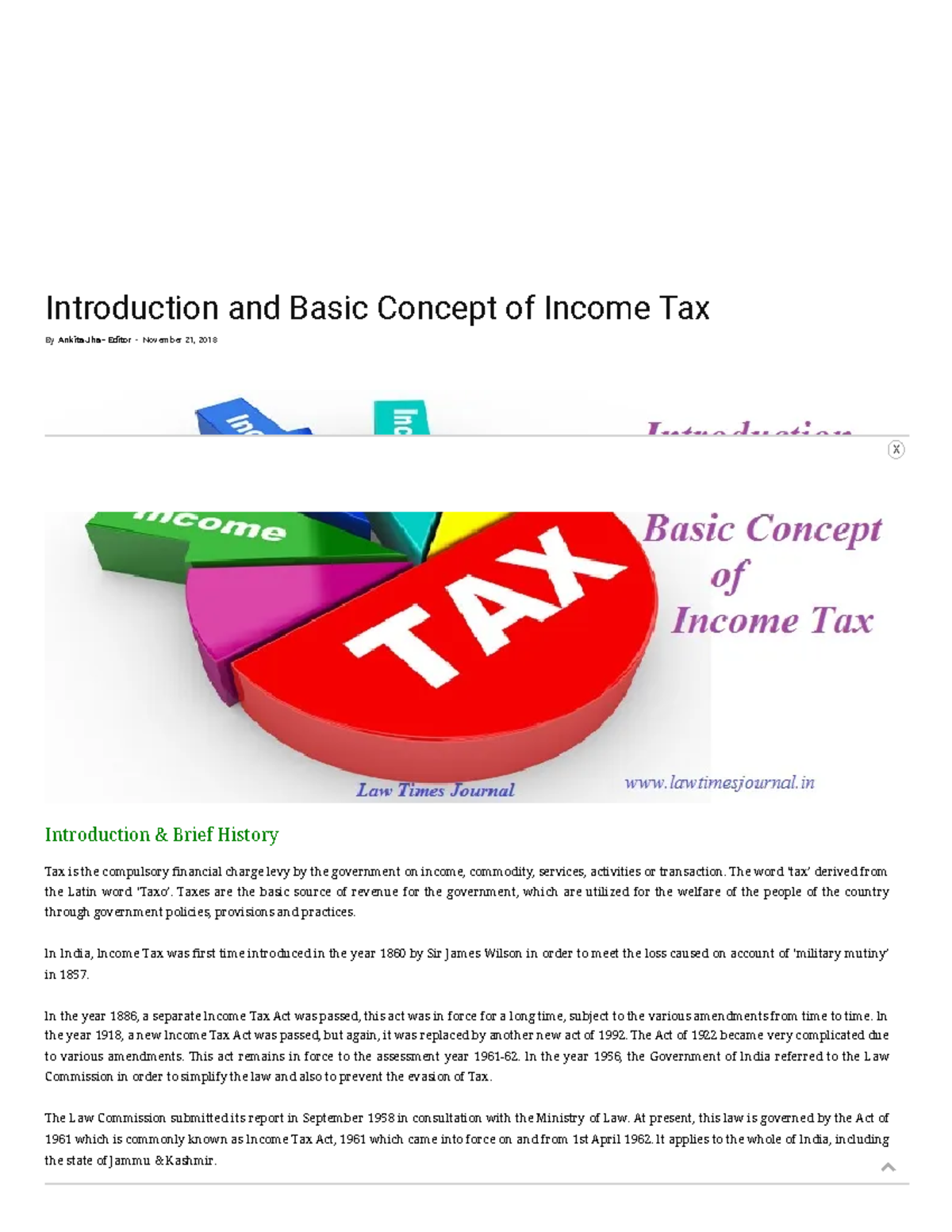Income Tax Overview: Concepts and Regulations in India - Law 101 - Studocu