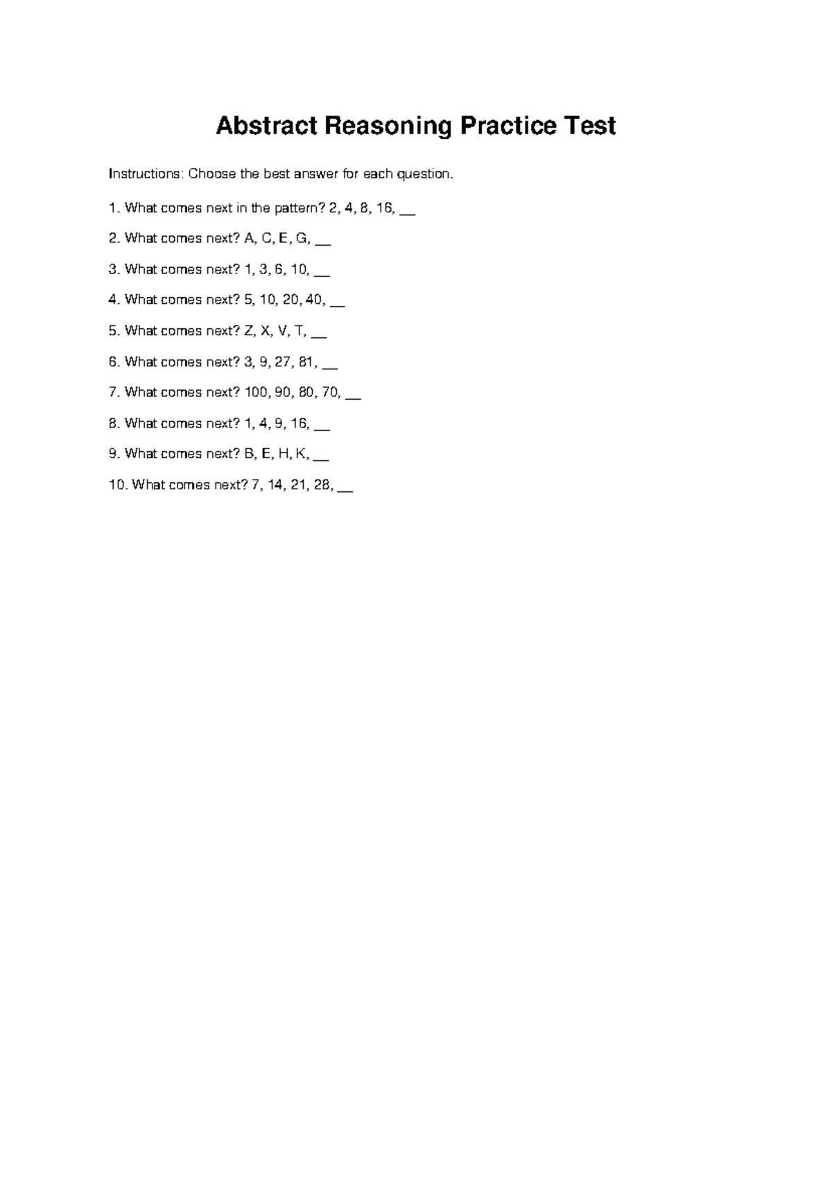 Abstract Reasoning Practice Test Instructions and Questions - Studocu