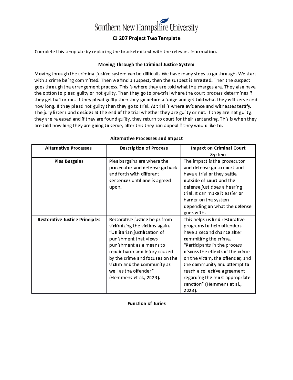 CJ 207 Project Two: Navigating the Criminal Justice System Template ...