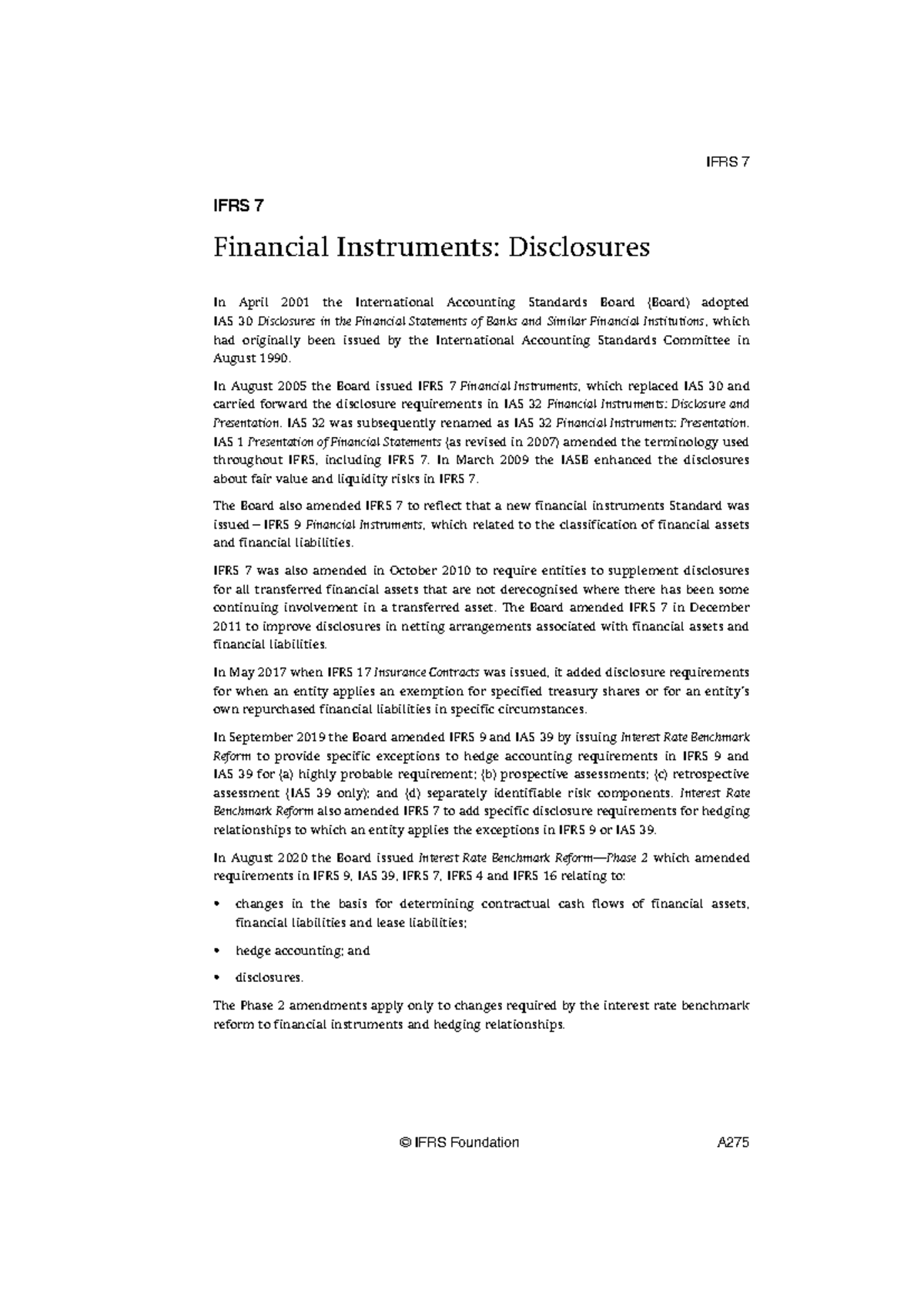 IFRS 7 Financial Instruments: Comprehensive Disclosures Overview - Studocu