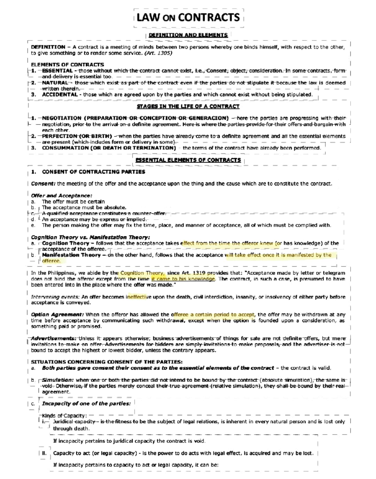 Contracts Notes: Definition, Elements, and Principles (LAW 101) - Studocu
