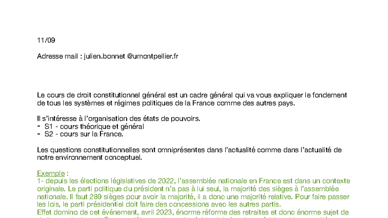 Introduction au Droit Constitutionnel Général - Cours S1/S2 - Studocu