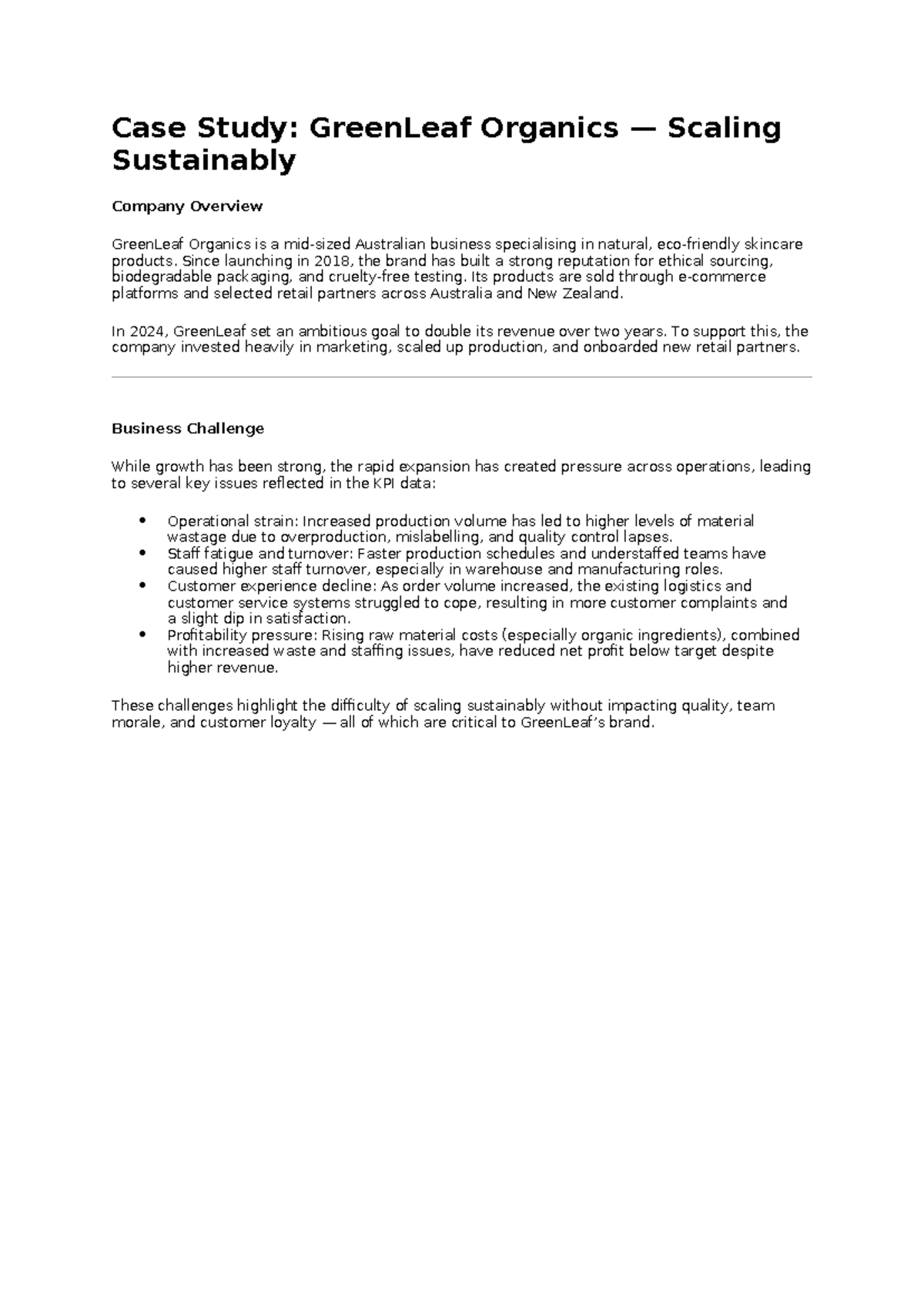 Case Study: GreenLeaf Organics Scaling Sustainably - Change Management ...