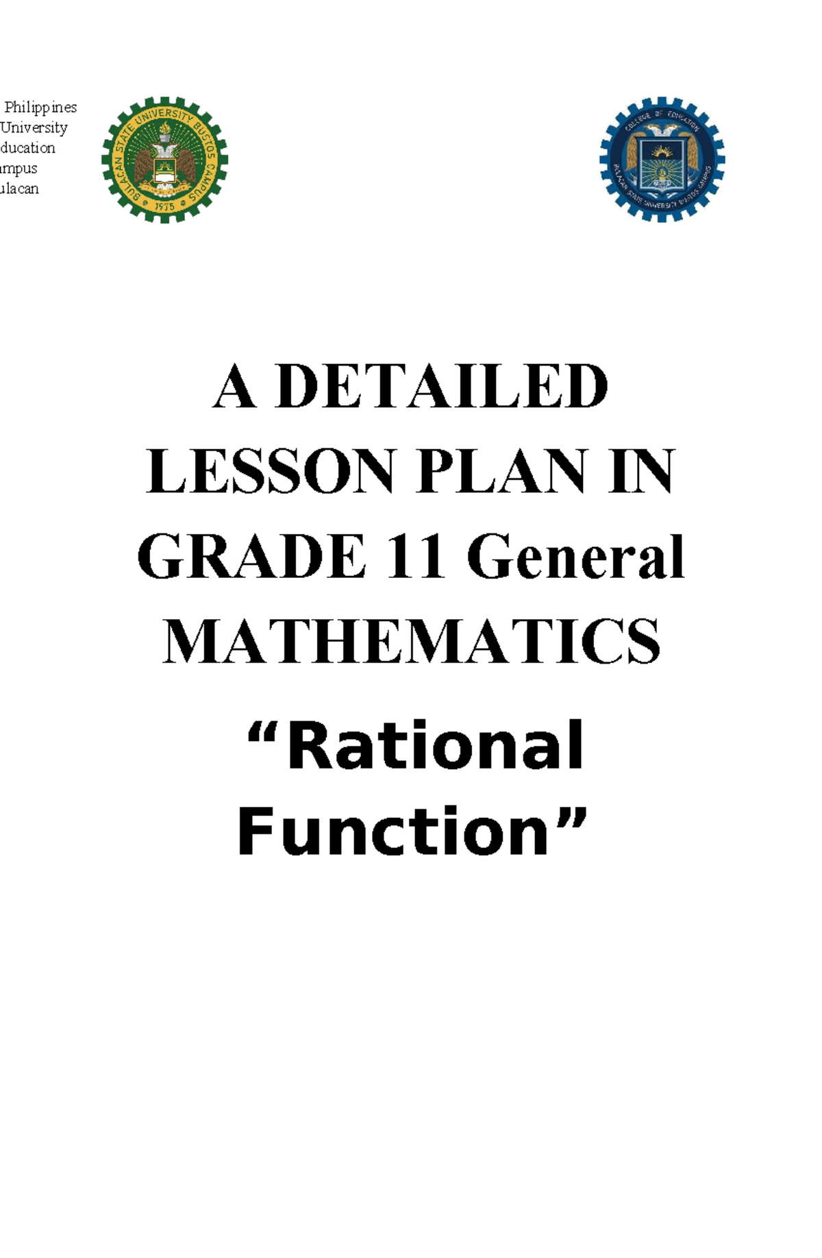 Grade 11 Mathematics Lesson Plan: Understanding Rational Functions ...
