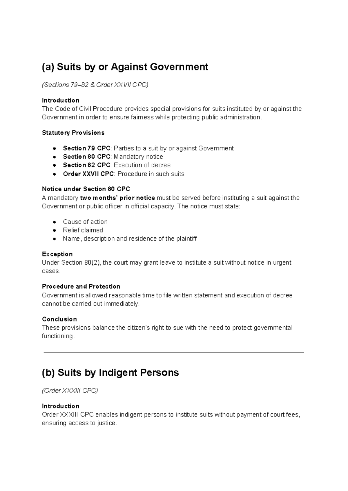 Unit 4 - Suits Against Government & Indigent Persons (CPC) - Studocu