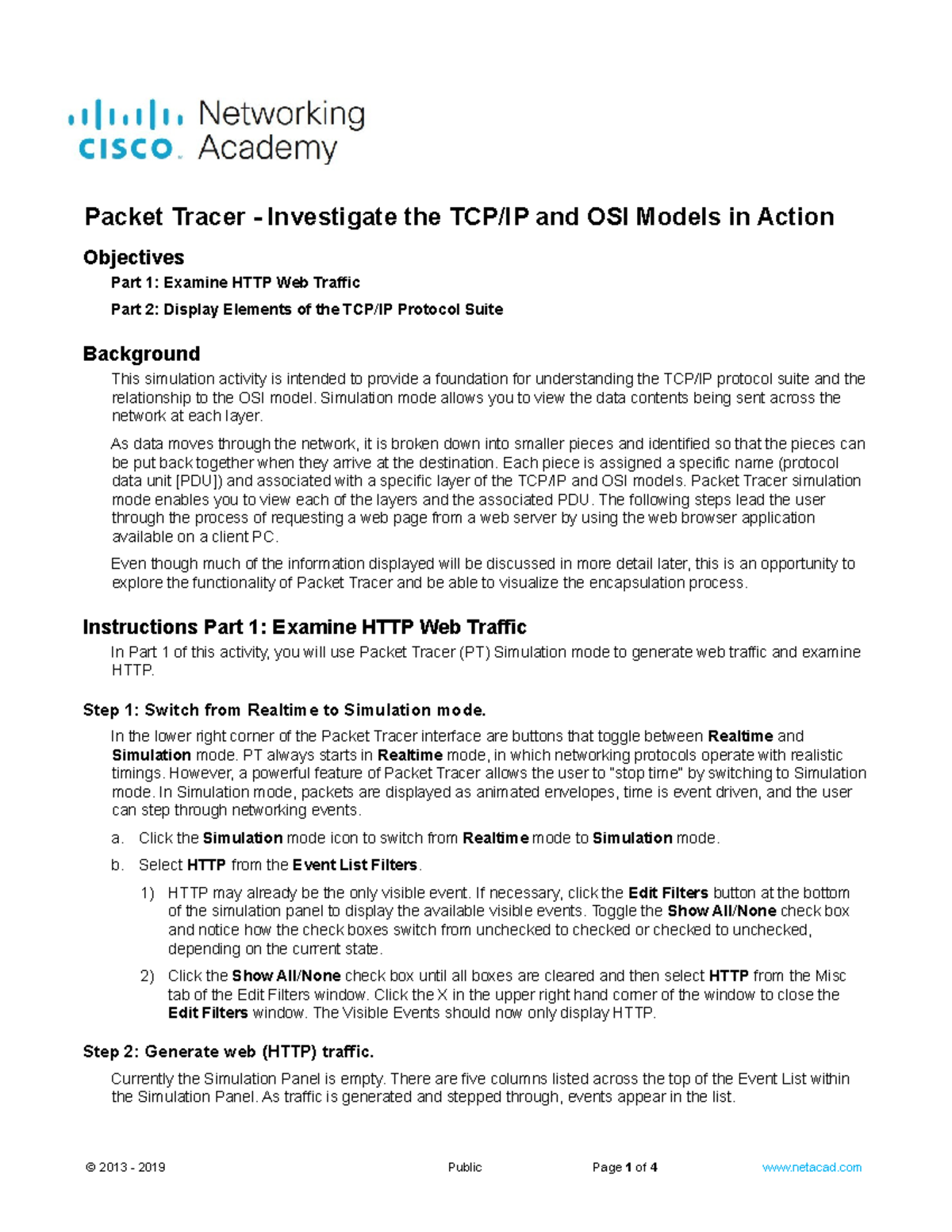 Packet Tracer: Investigating OSI Models & HTTP Traffic Analysis - Studocu