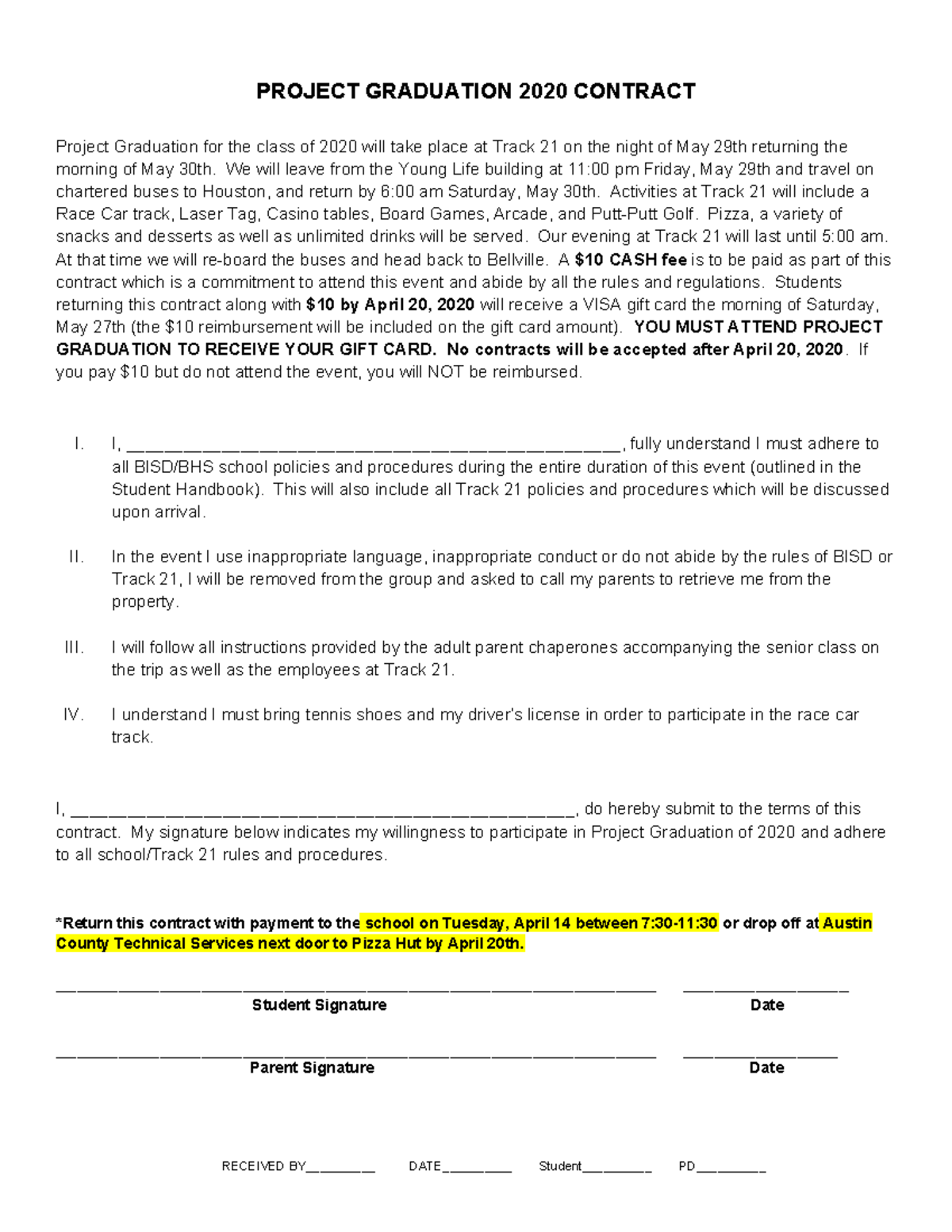 Project Graduation 2020 Contract - PROJECT GRADUATION 2020 CONTRACT ...