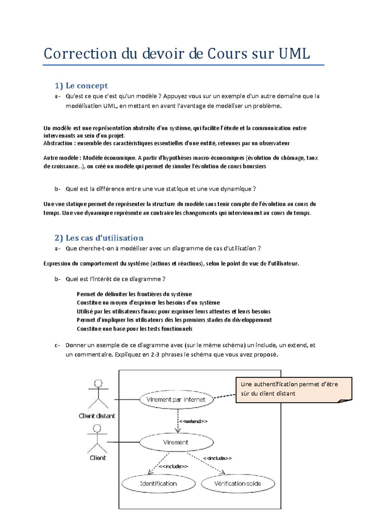 Correction de l'exercice UML - Cours et Diagrammes Étudiés - Studocu