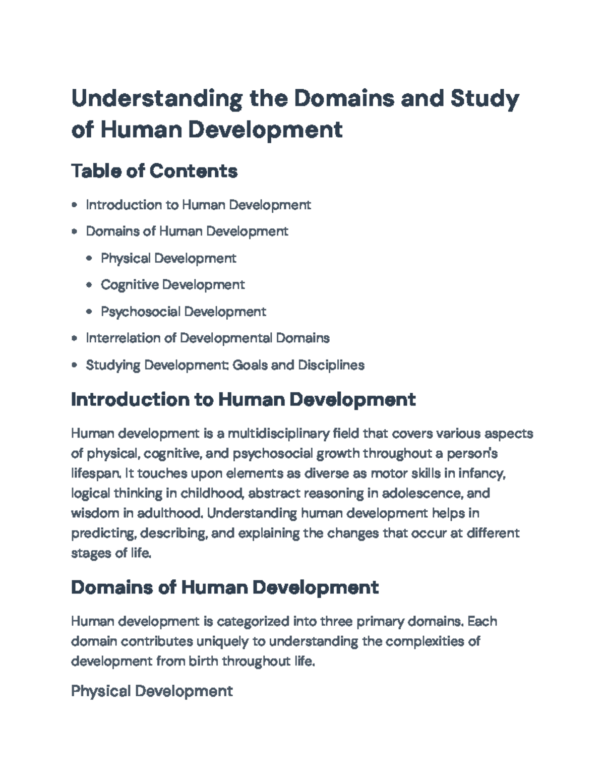 Understanding Human Development Across Key Domains (Final Notes ...