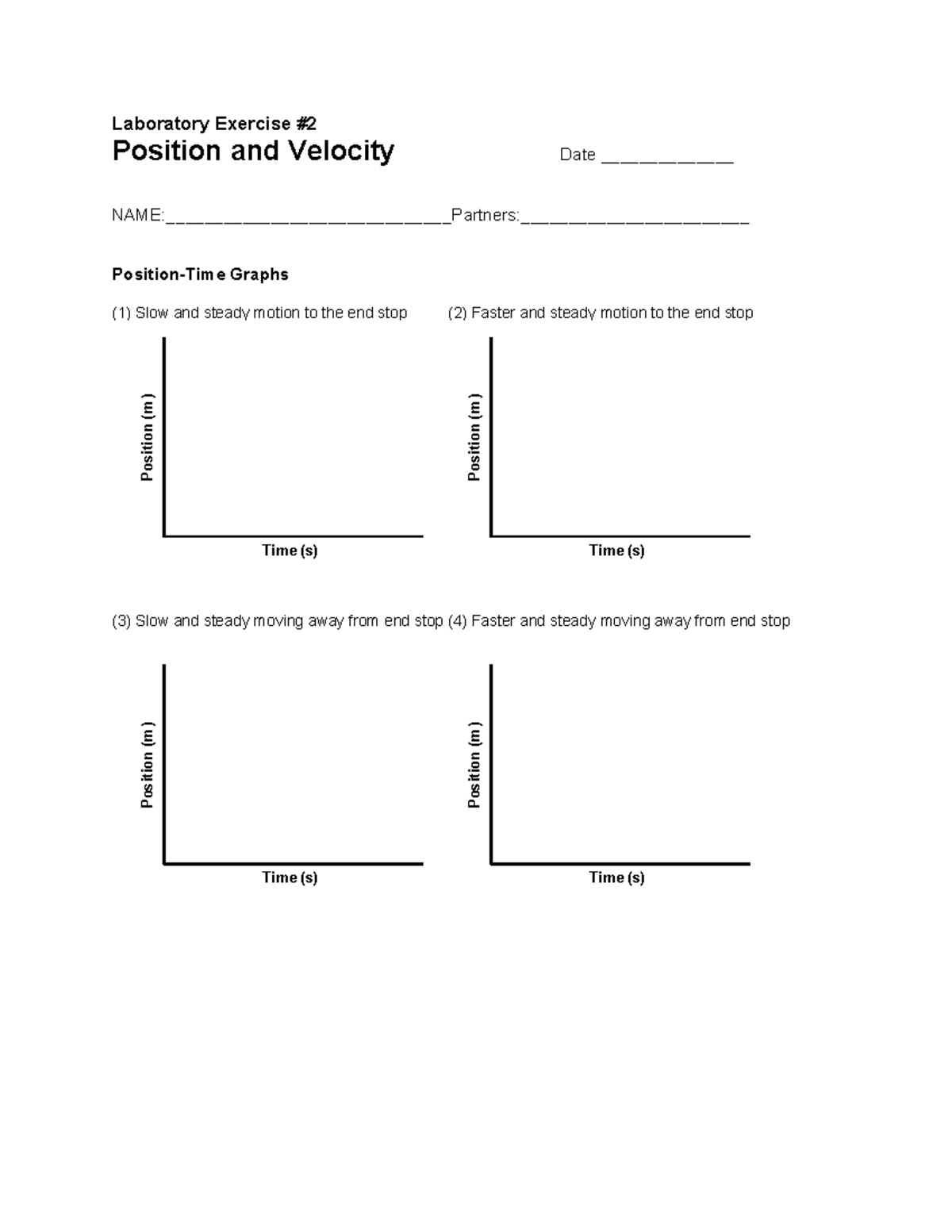 Data Sheet - Position and Velocity Lab Exercise (Lab 2) - Studocu
