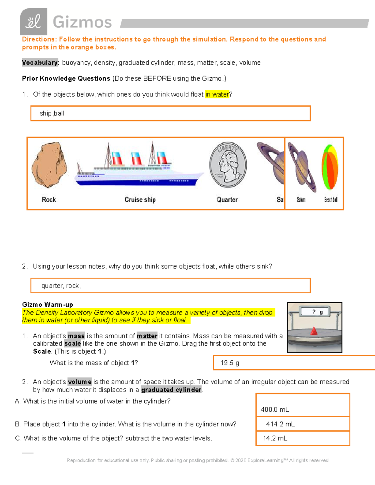 SNC1D-6 Block 2 Density Lab Simulation Activities and Analysis - Studocu
