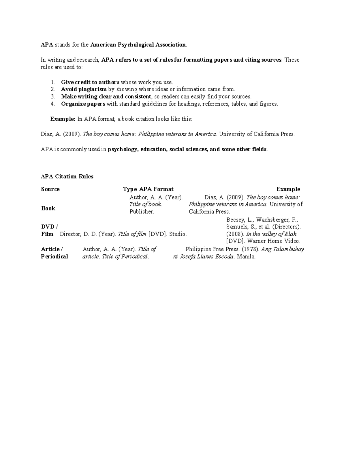 APA Citation Guidelines for Remedial Class (Aral Program) - Studocu