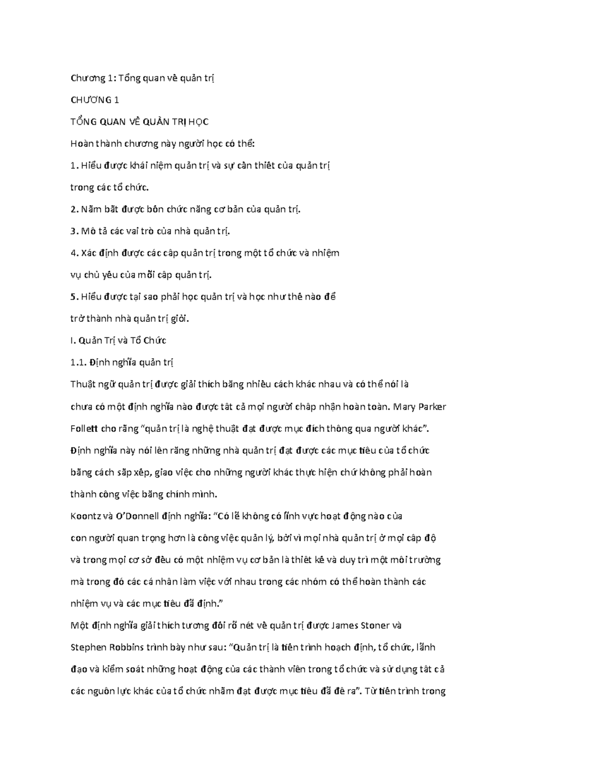 Quản trị học Trần Anh Tài - Ch ng 1: T ng quan vềề qu n trươ ổ ả ị CH NG 1ƯƠ T NG QUAN VỀỀ QU N ...