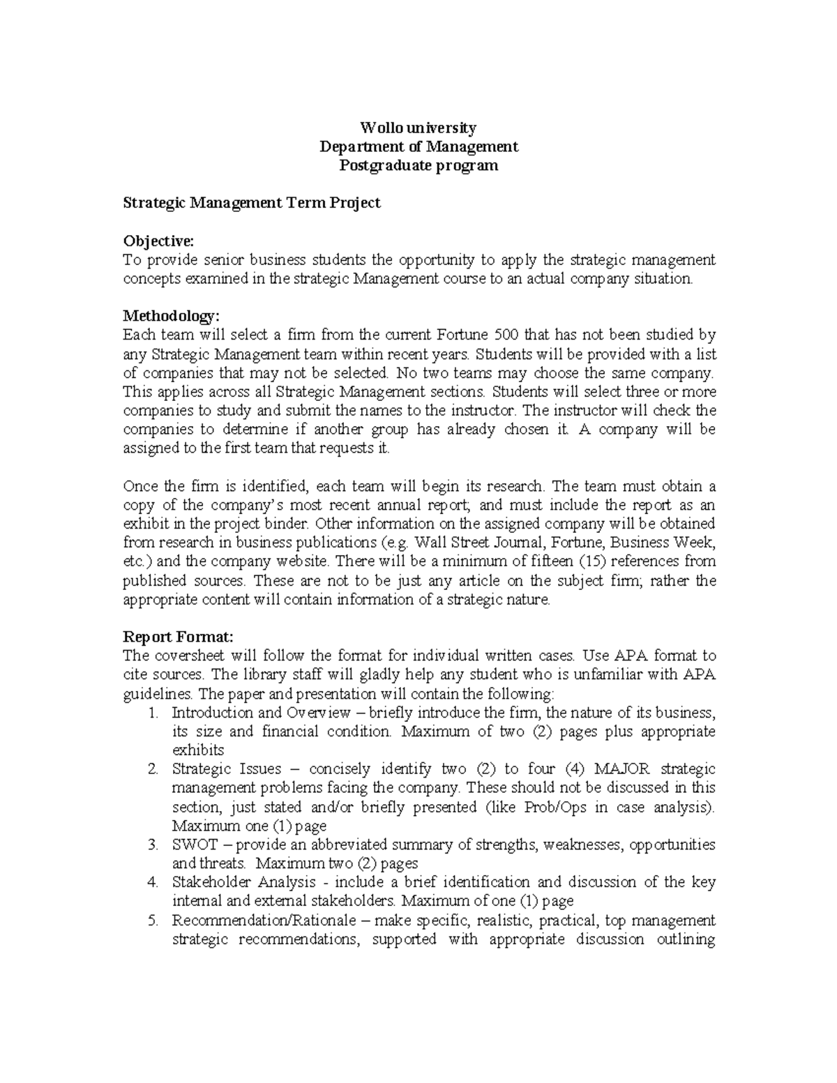 Strategic Management Term Project: Applying Concepts to Fortune 500 ...