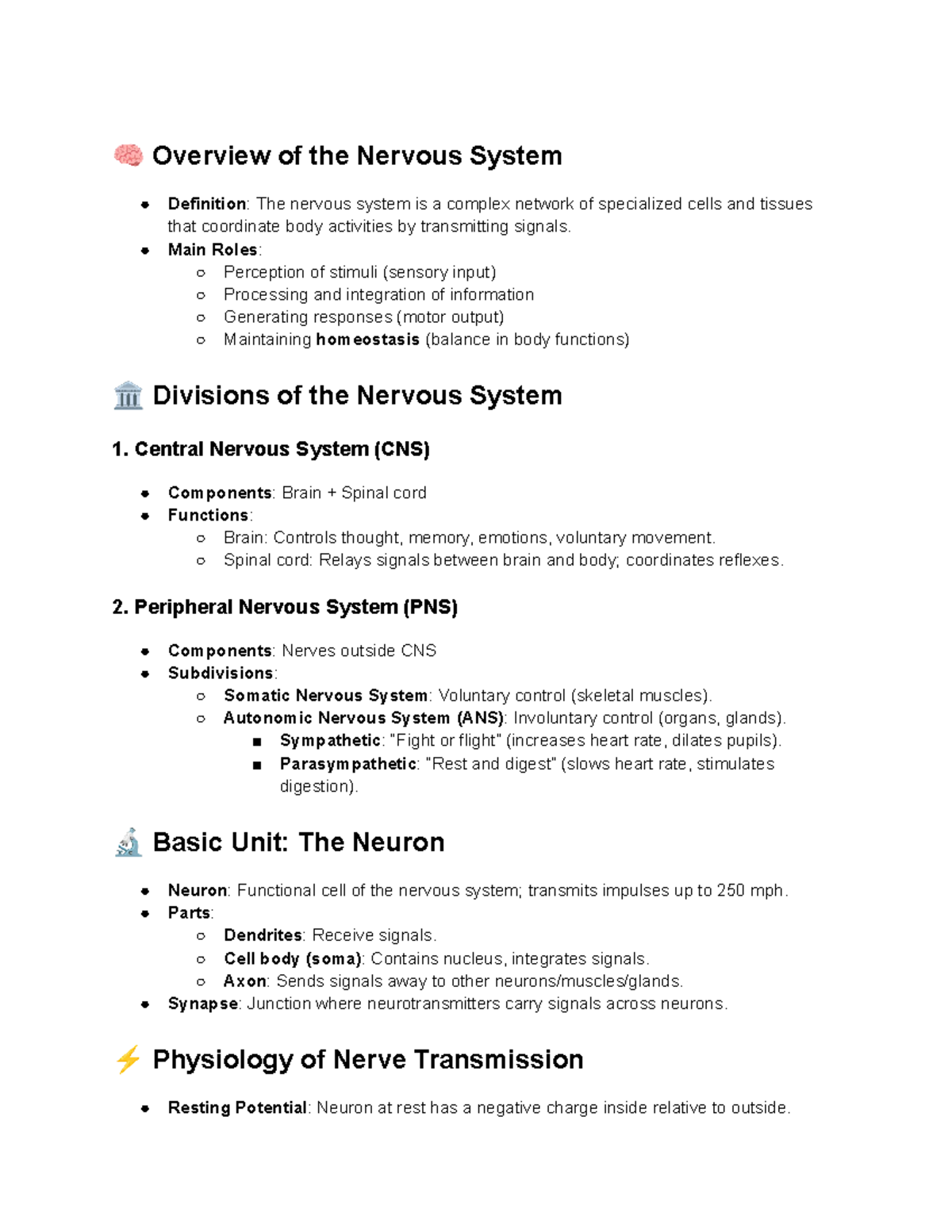 Nervous System Overview: Structure, Function, and Physiology - Studocu