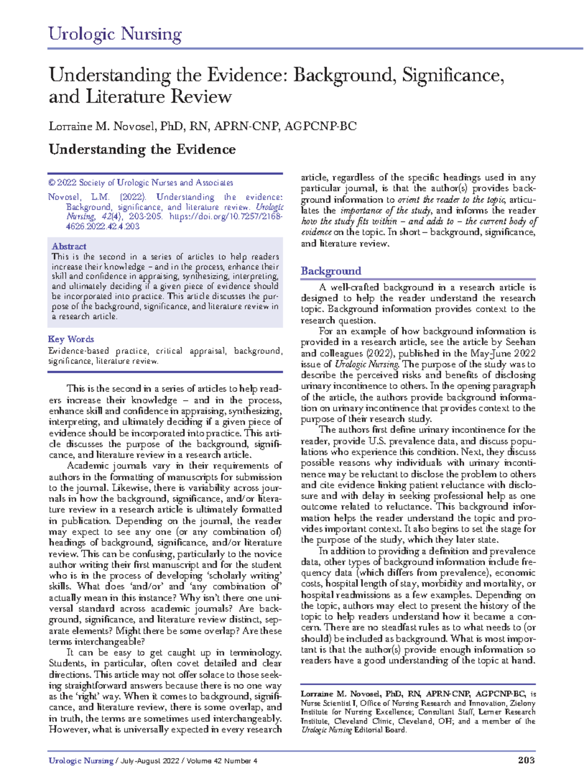 Urologic Nursing 2022: Background, Significance, and Lit Review ...