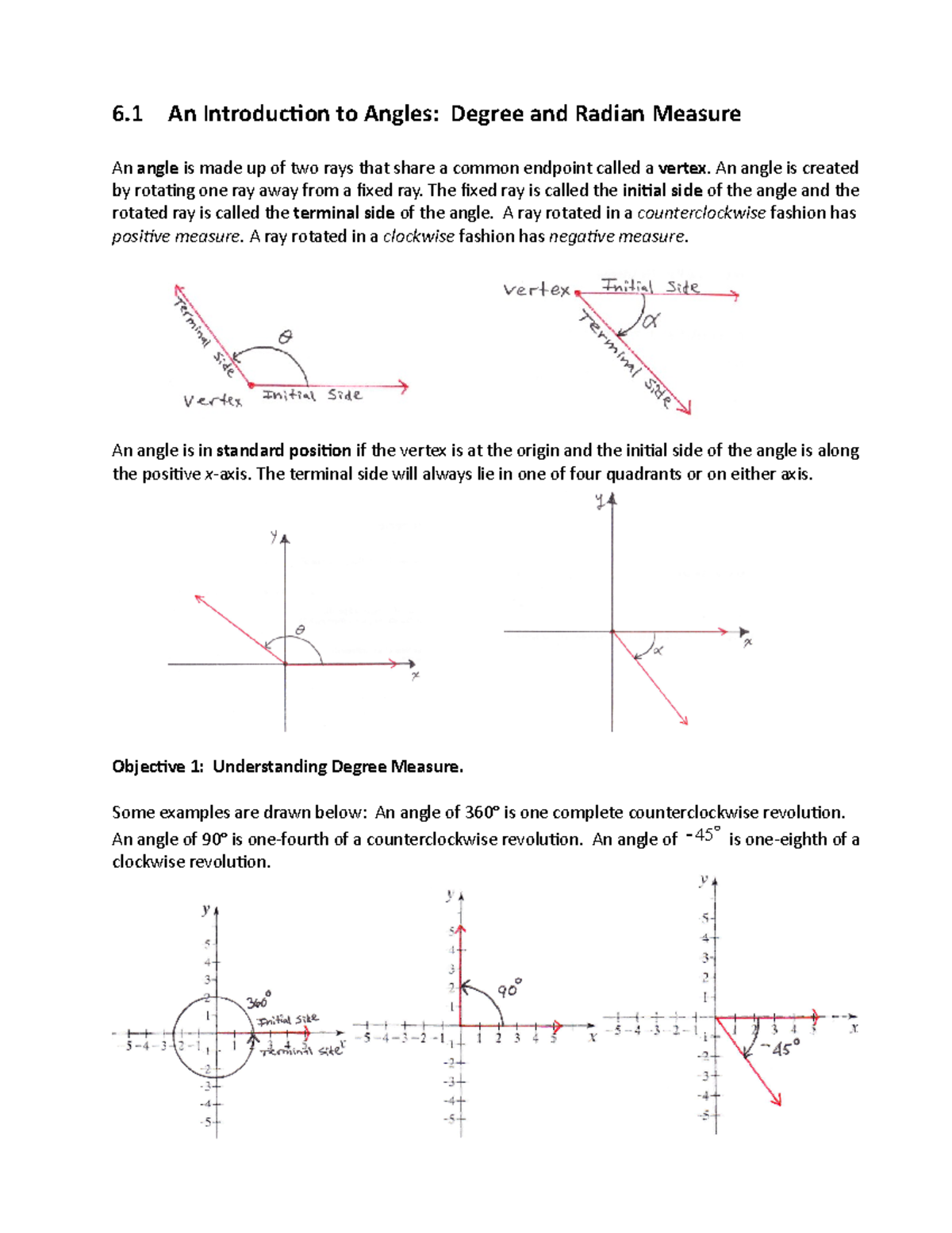 Sec 6.1 043019 - Introduction to Angles: Degree & Radian Measures - Studocu