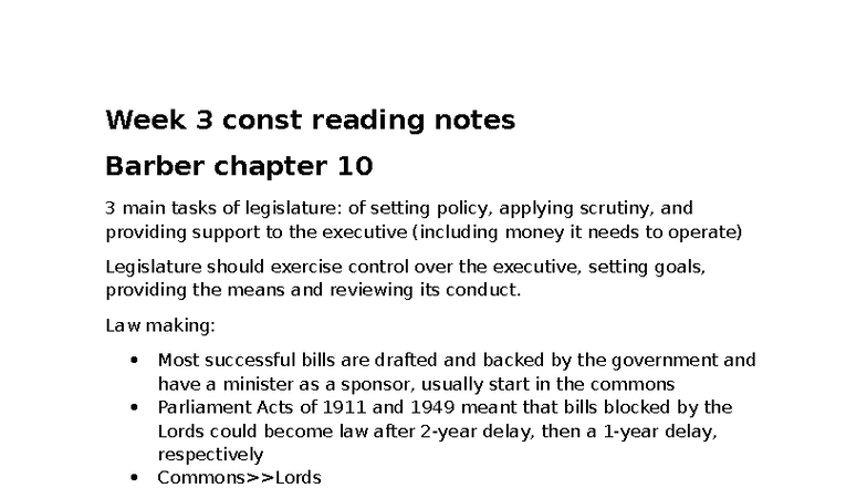 Constitutional Week 3 Reading Notes: Barber Chapter 10 Overview - Studocu