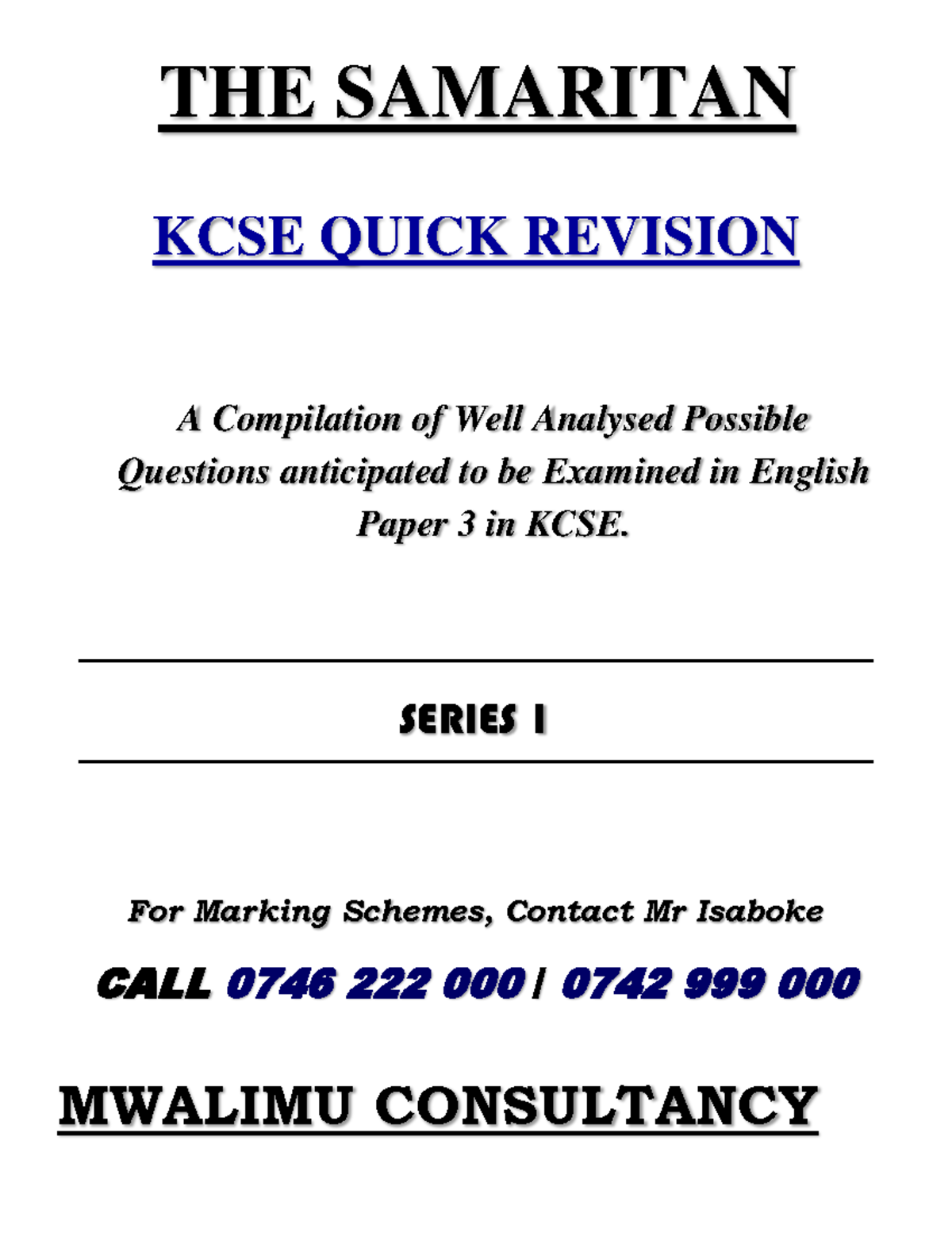 KCSE English Paper 3: Essays on "The Samaritan" by John Lara - Studocu