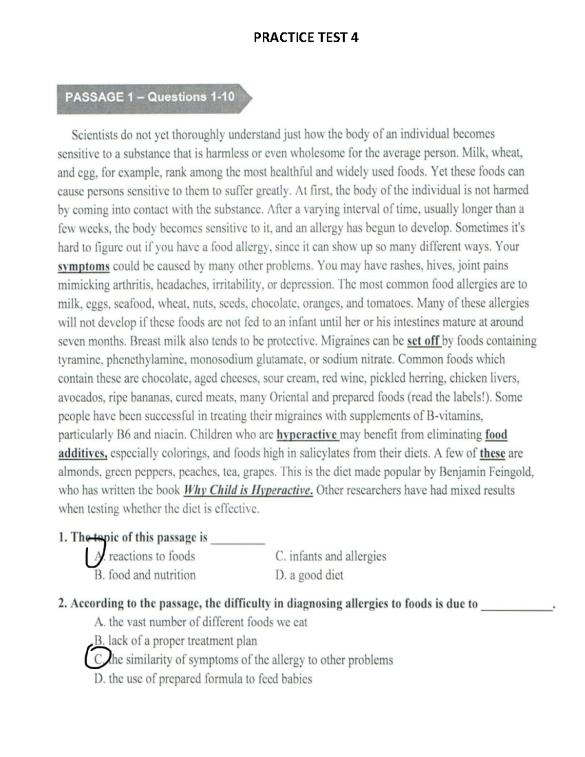 TEST 4 Reading - ... - PRACTICE TEST 4 PASSAGE 1 Questions Scientists ...