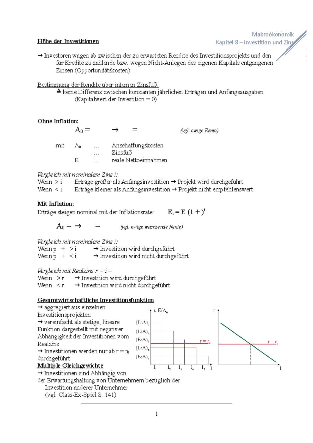 Kapitel 8: Investition und Zins - Grundlagen der Makroökonomik - Studocu
