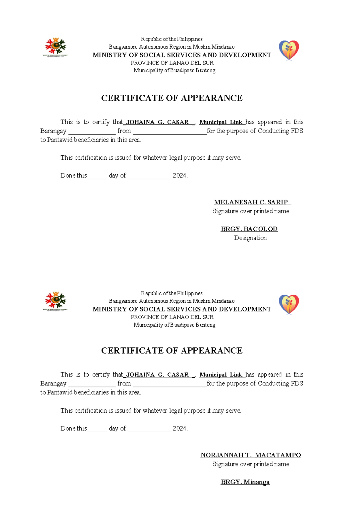 CA - nvm - Republic of the Philippines Bangsamoro Autonomous Region in ...