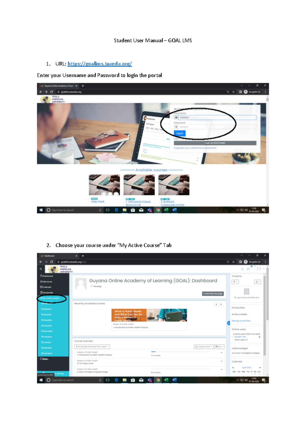 3. Student User Manual for GOAL LMS System Guide - Studocu