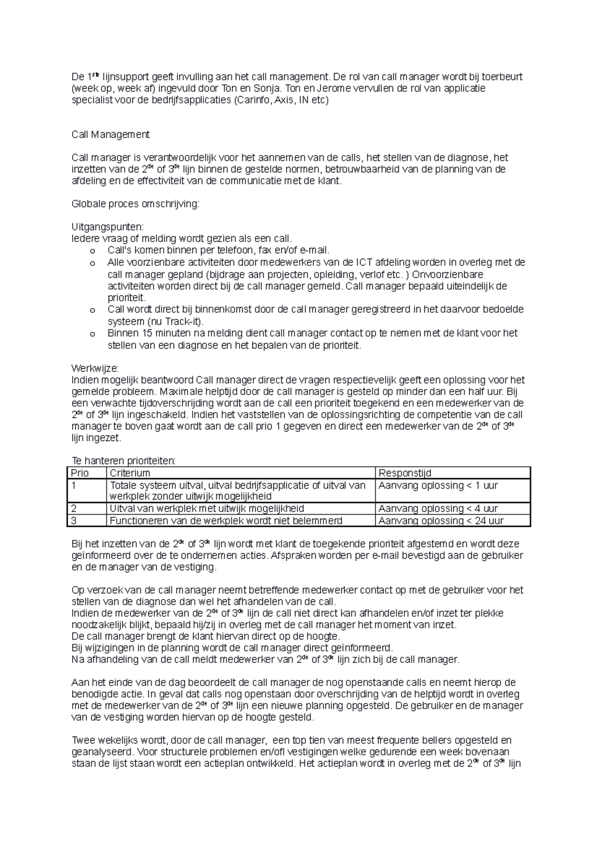 Call Management Procedures and Responsibilities - CONS1-2 - Studeersnel