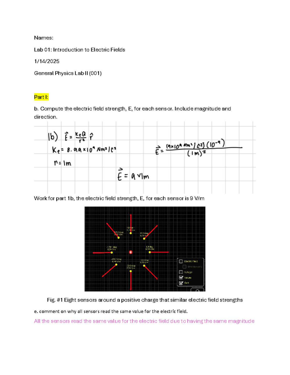 Lab 01: Electric Fields Analysis in General Physics II (001) - Studocu