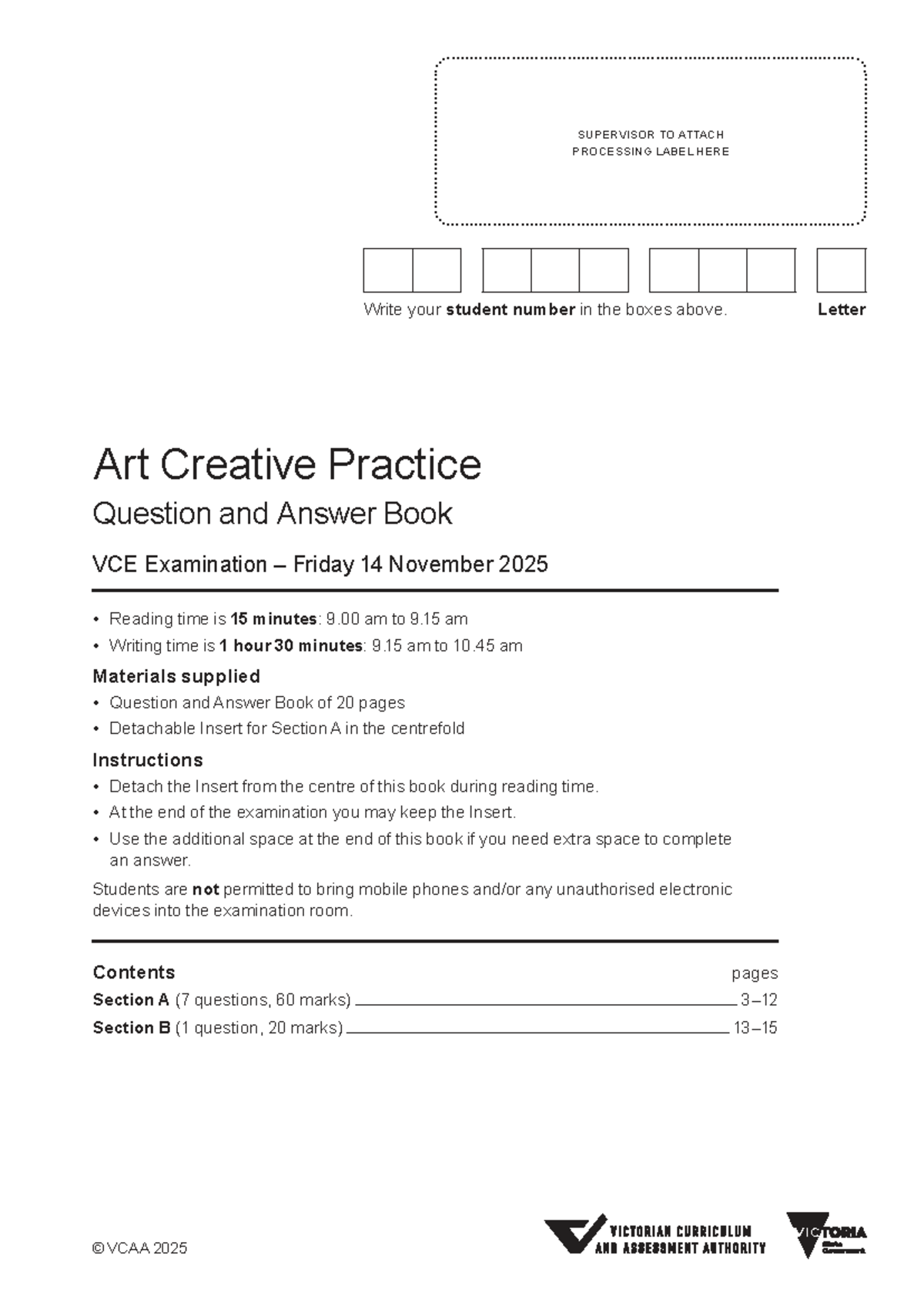 2025 VCE Art Creative Practice Exam: Question & Answer Book - Studocu