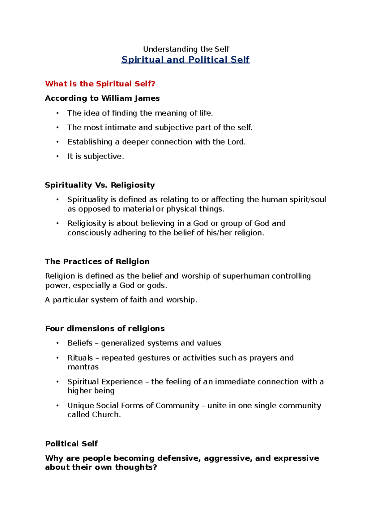 Spiritual and Political Self - Understanding the Self Spiritual and ... Spiritual and Political Self - Understanding the Self Spiritual and ...