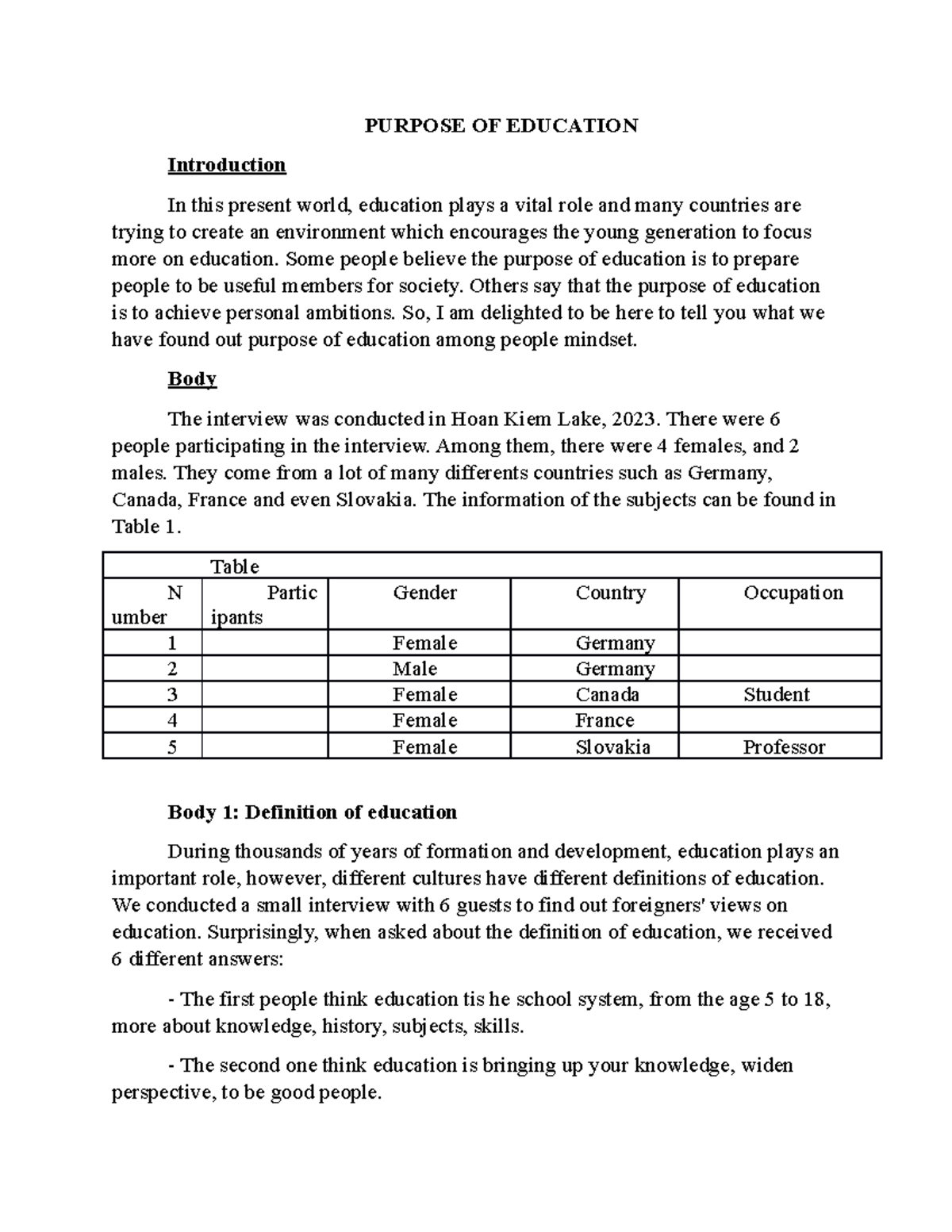 D Purpose-OF- Education - PURPOSE OF EDUCATION Introduction In this ...
