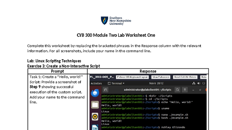 CYB 300 Module Two Lab Worksheet: Linux Scripting Techniques - Studocu