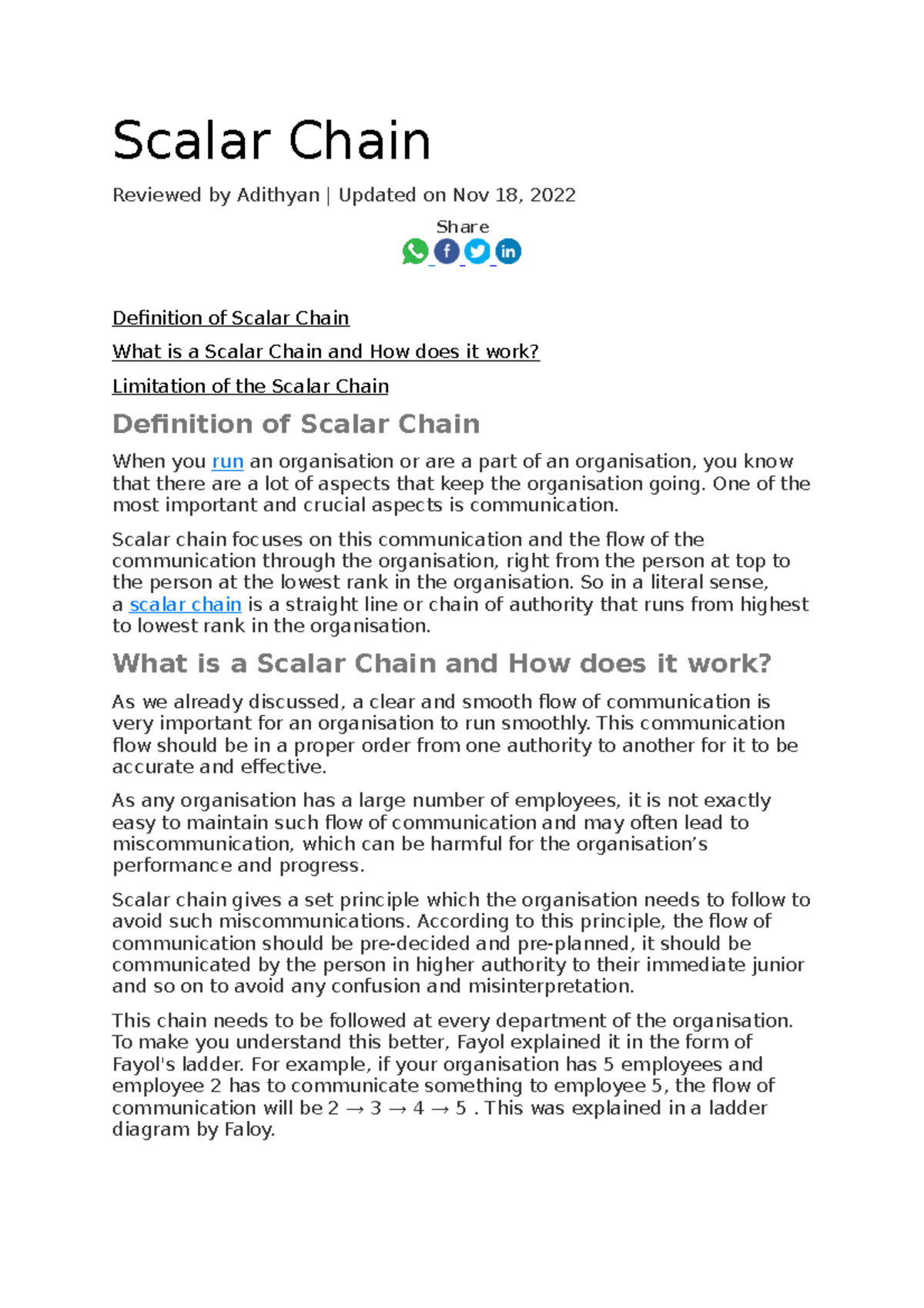 Scalar Chain in Organizations: Definition & Limitations Analysis - Studocu