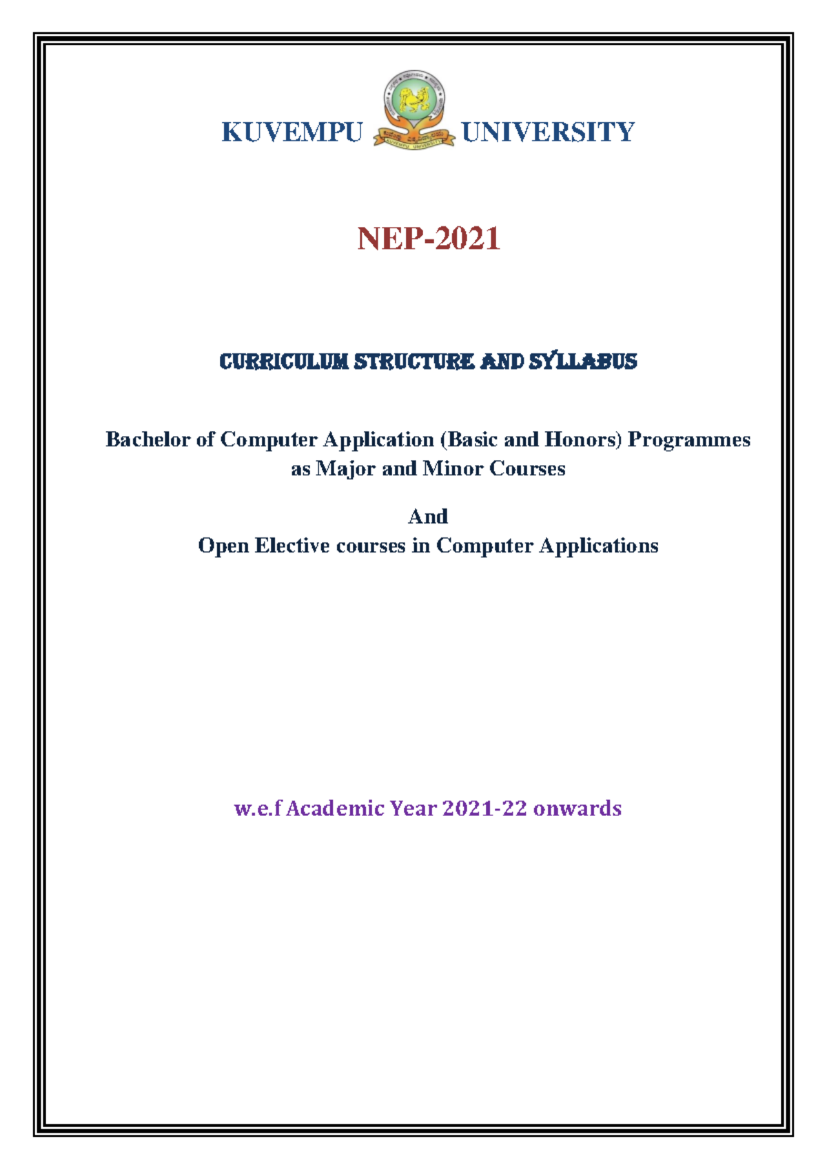 BCA-Final - KUVEMPU UNIVERSITY NEP- curriculum structure AND SYLLABUS ...
