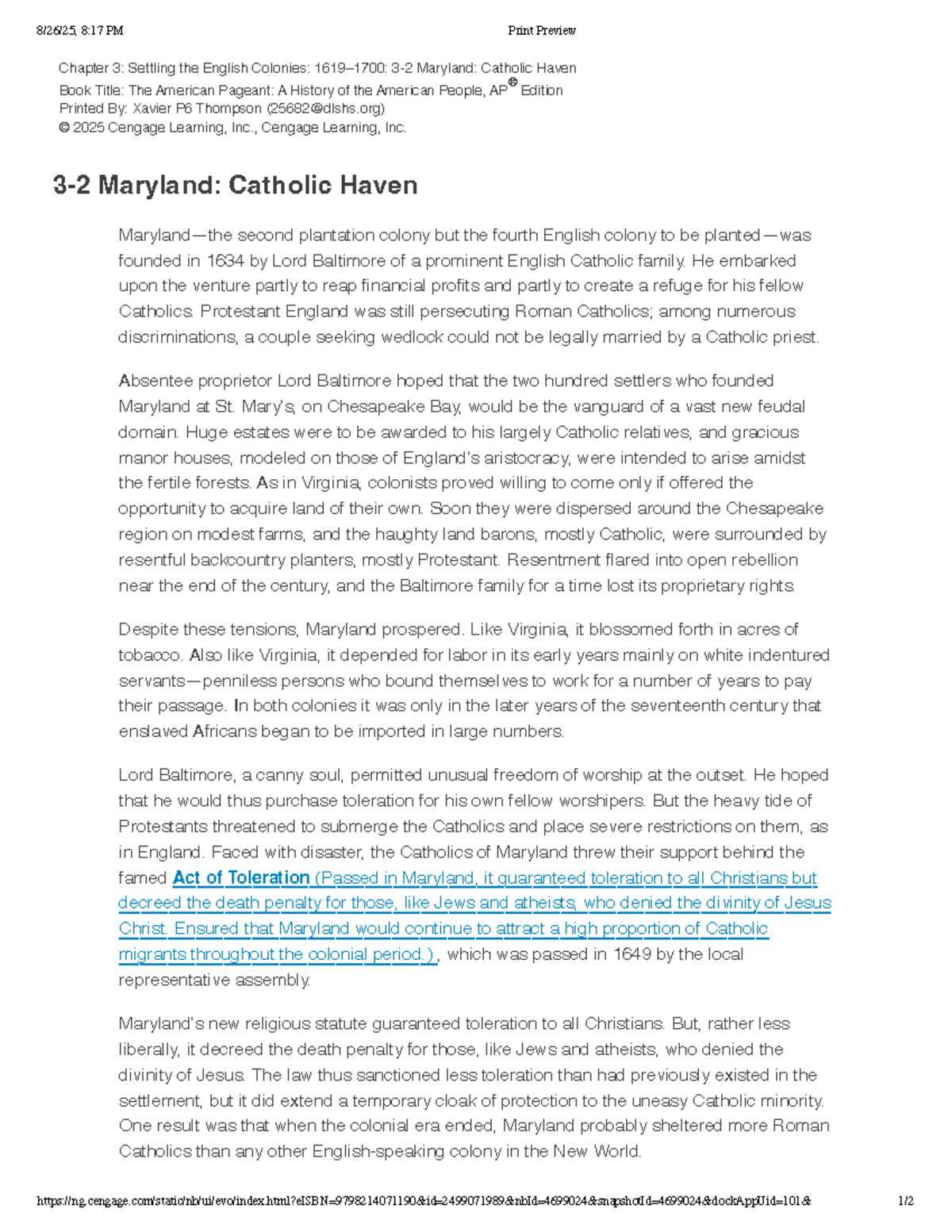 Chapter 3: Settling the English Colonies (1619-1700) - Maryland ...