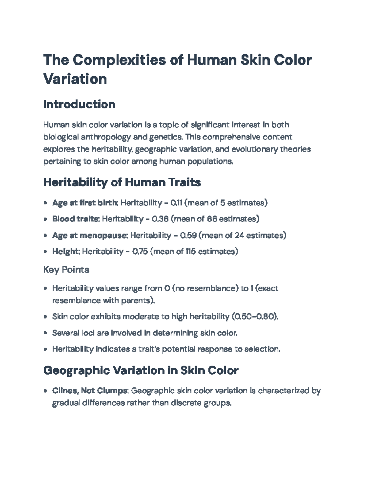 The Complexities of Human Skin Color Variation: Heritability ...