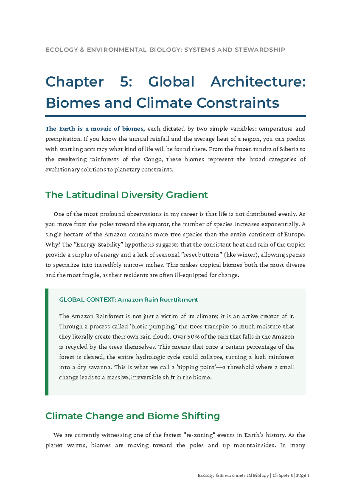 ECOLOGY ENVIRONMENTAL BIOLOGY: Chapter 5 - Global Biomes & Climate ...