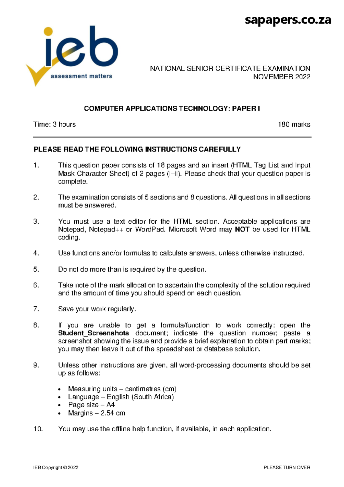 NATIONAL SENIOR CERTIFICATE: COMPUTER APPLICATIONS TECHNOLOGY P1 2022 ...