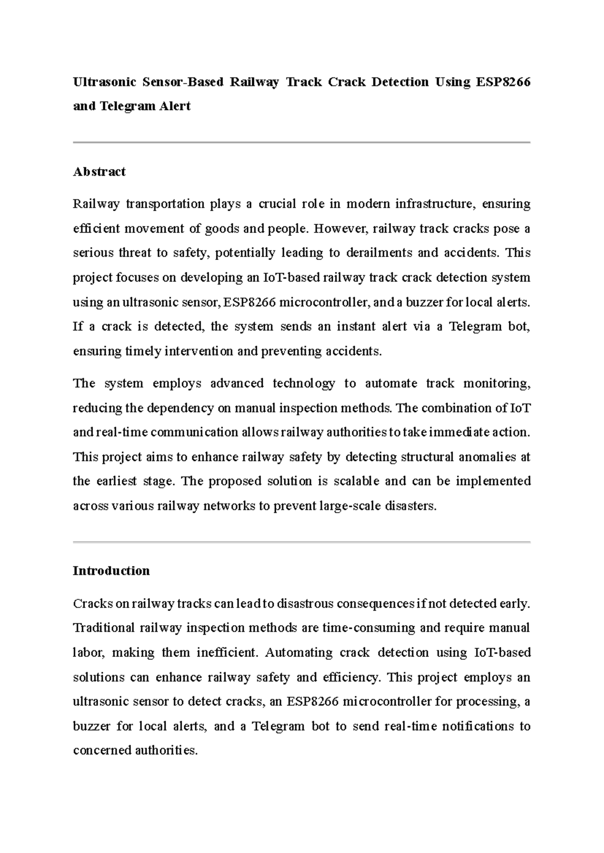 Ultrasonic Sensor-Based Railway Track Crack Detection System - Studocu