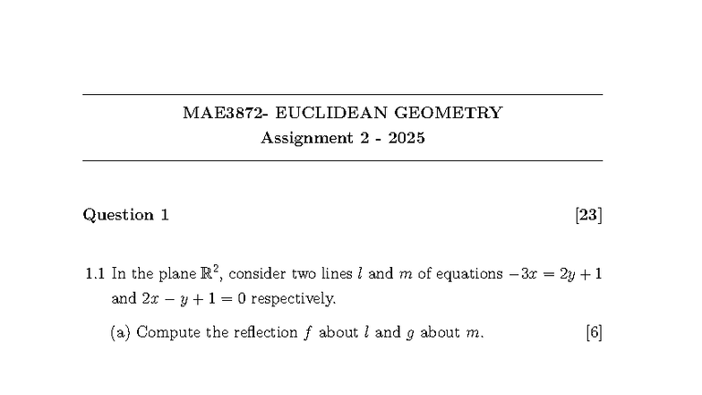 MAE3872 Assignment 2: Euclidean Geometry Problems and Solutions - Studocu