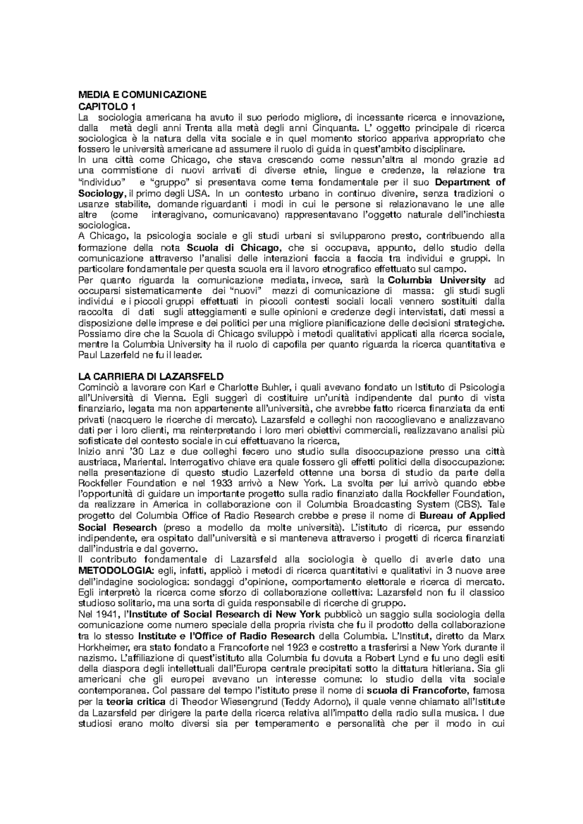 MEDIA E COMUNICAZIONE: CAPITOLO 1 - La Sociologia Americana e i Mass ...