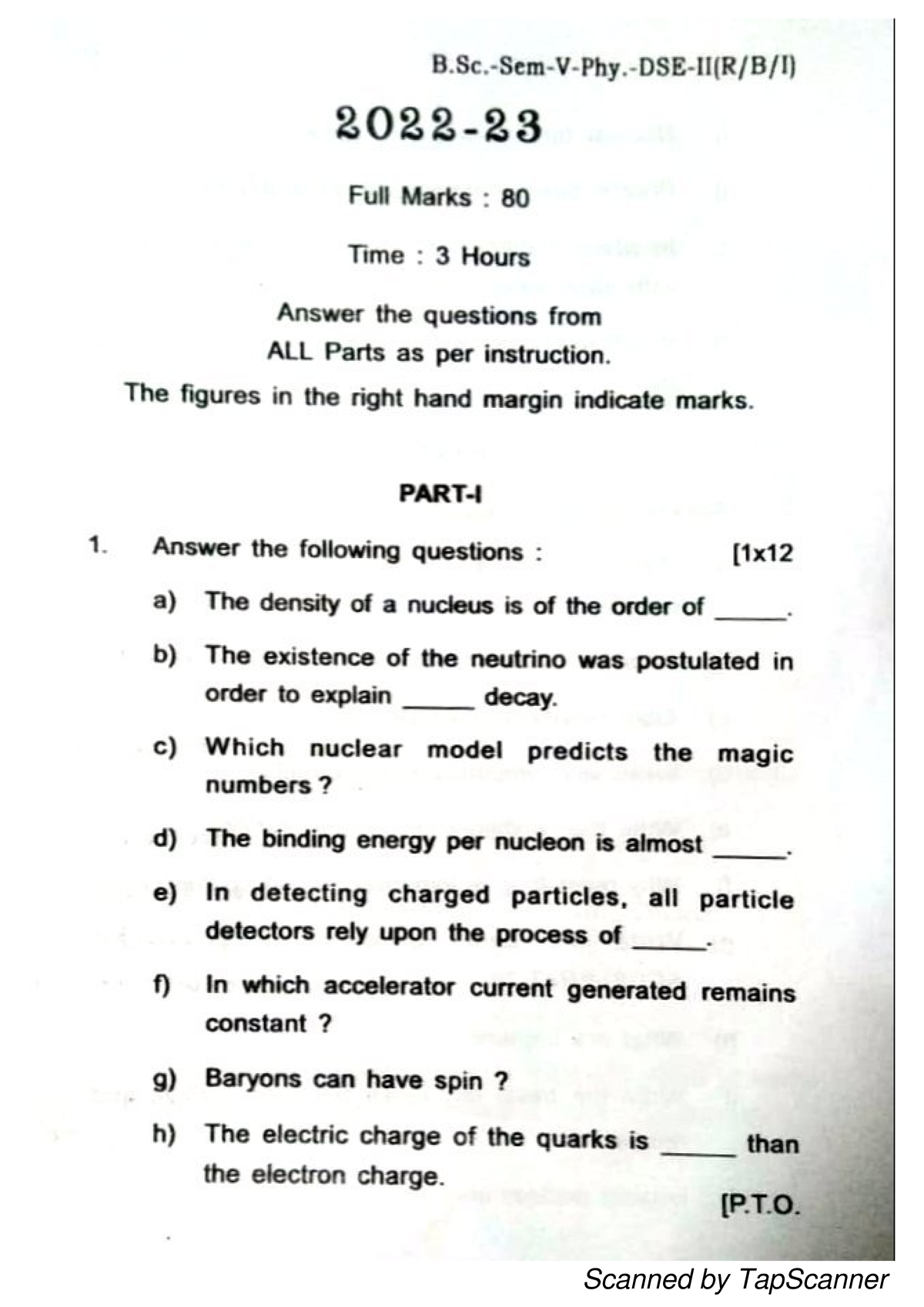 DSE 2 Nuclear & Particle Physics Question Paper - Studocu