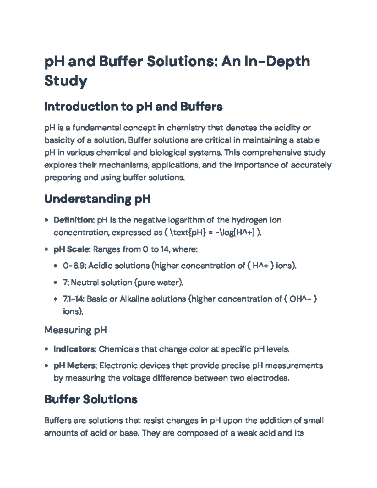 Understanding pH and Buffer Solutions: A Comprehensive Study for Chem 101 - pH and Buffer ...
