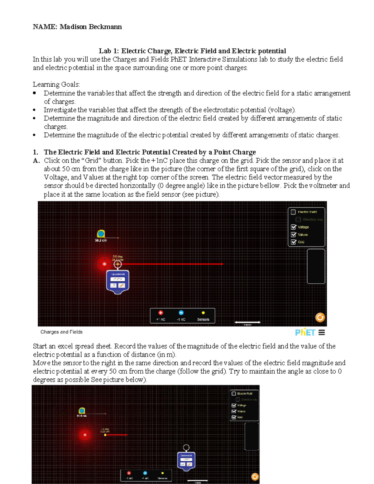 Lab 1: Electric Charge, Field & Potential - PhET Simulation (2025 ...