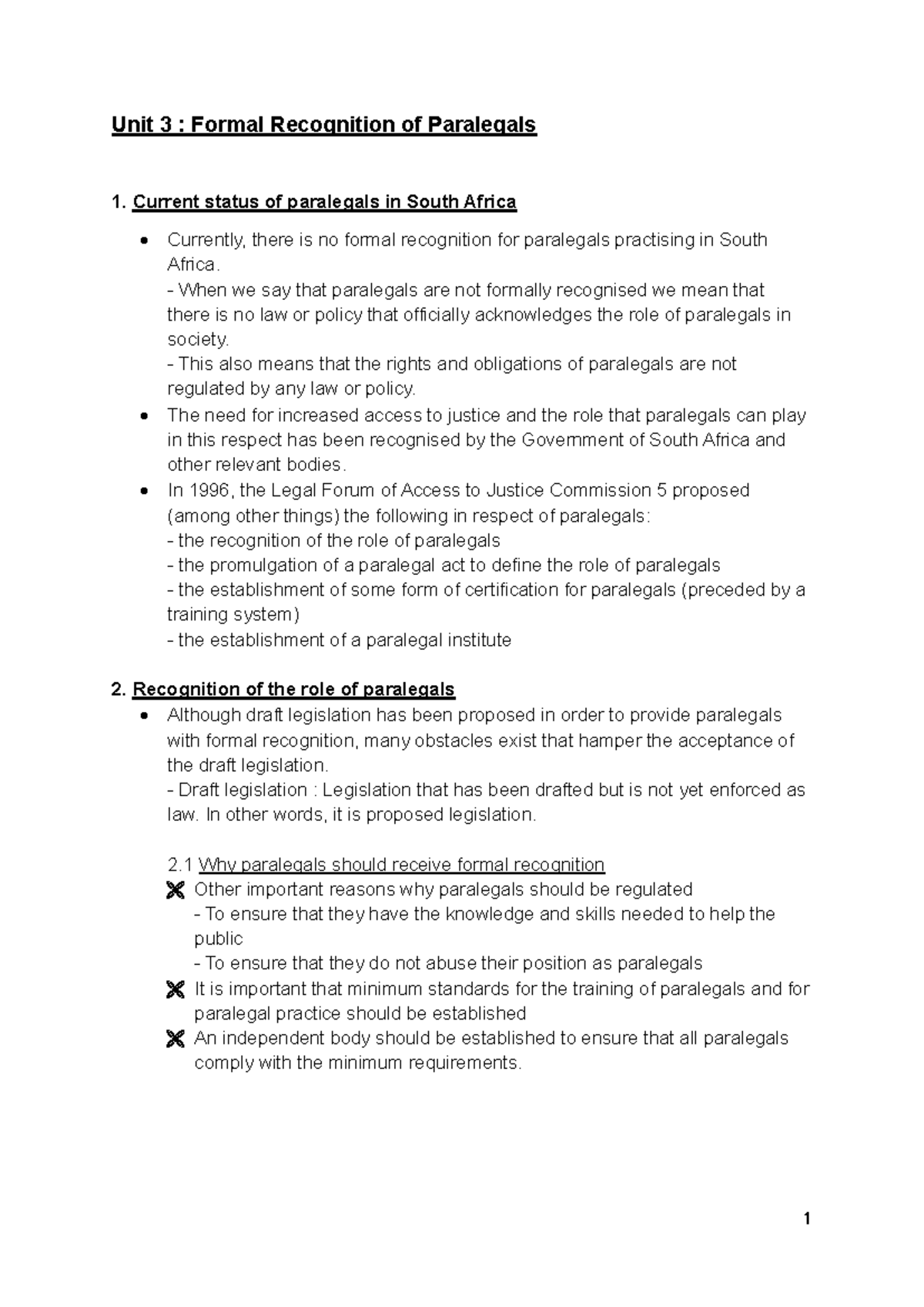 PAR1501 - Unit 3 - The Need for Formal Recognition of Paralegals in SA ...