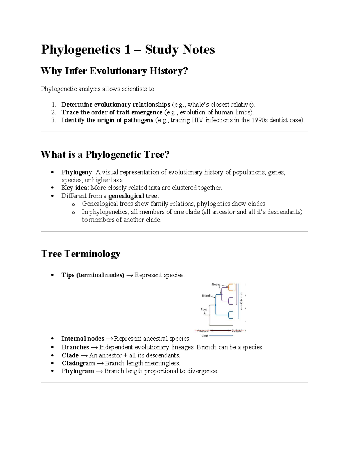 Phylogenetics I, II, & III Lecture Notes (Course Code: 2020) - Studocu