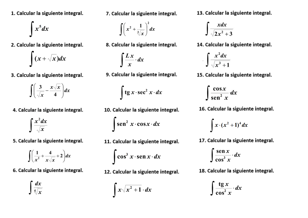 Problemas de Integrales - Cálculo de Integrales (Curso 1) - Studocu
