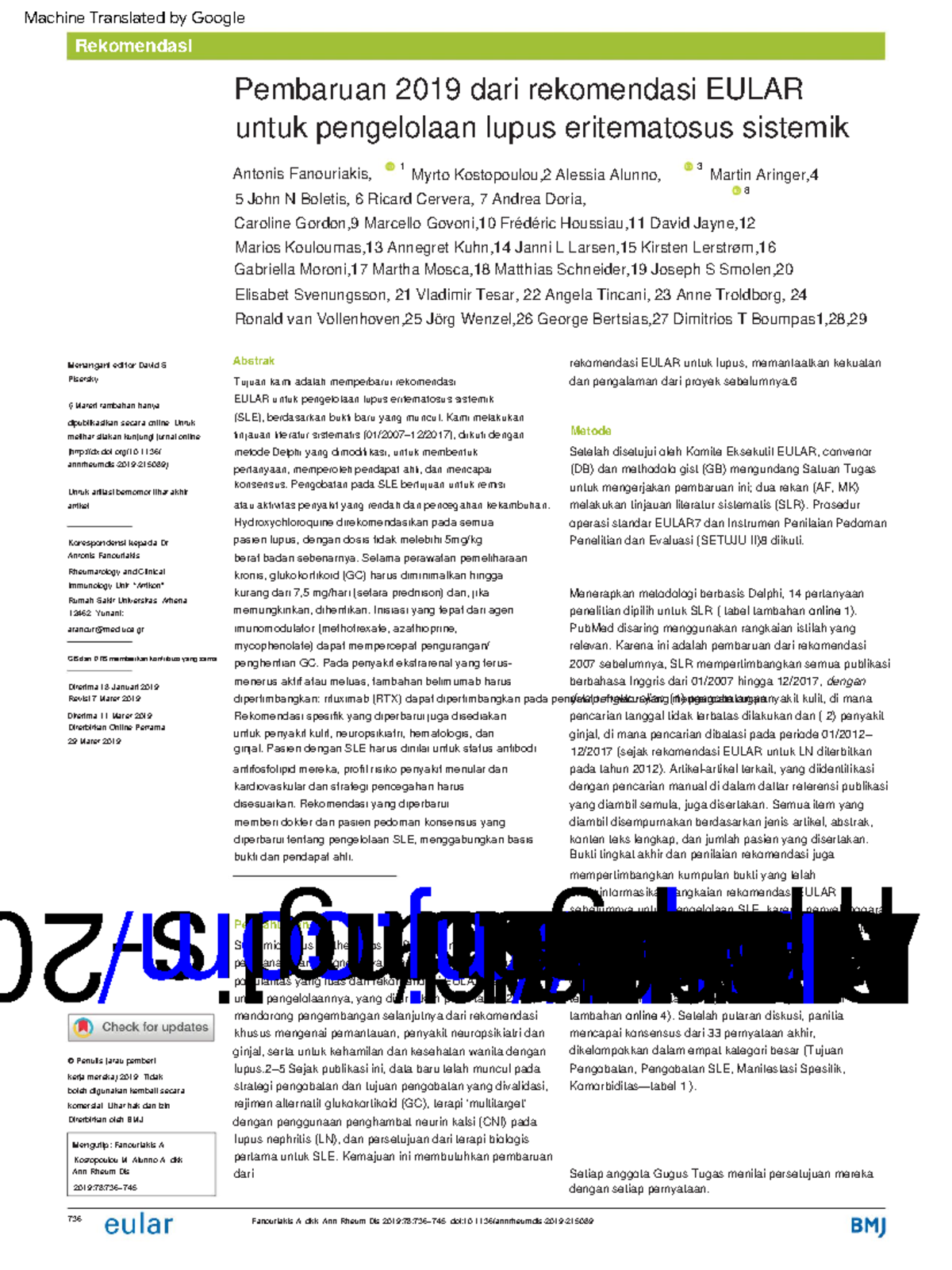 EULAR 2019 Update on Systemic Lupus Erythematosus Management - Studocu
