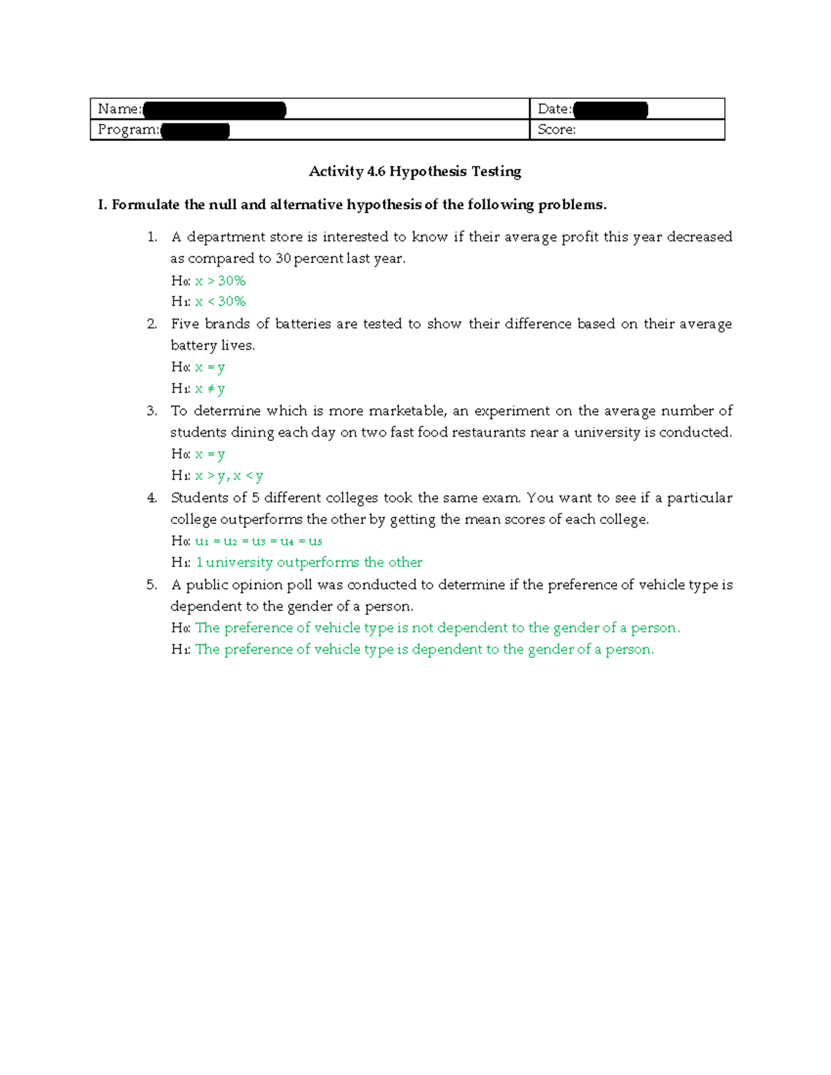 Activity 4 - Hypothesis Testing and Correlation Analysis for BSCE_1O ...